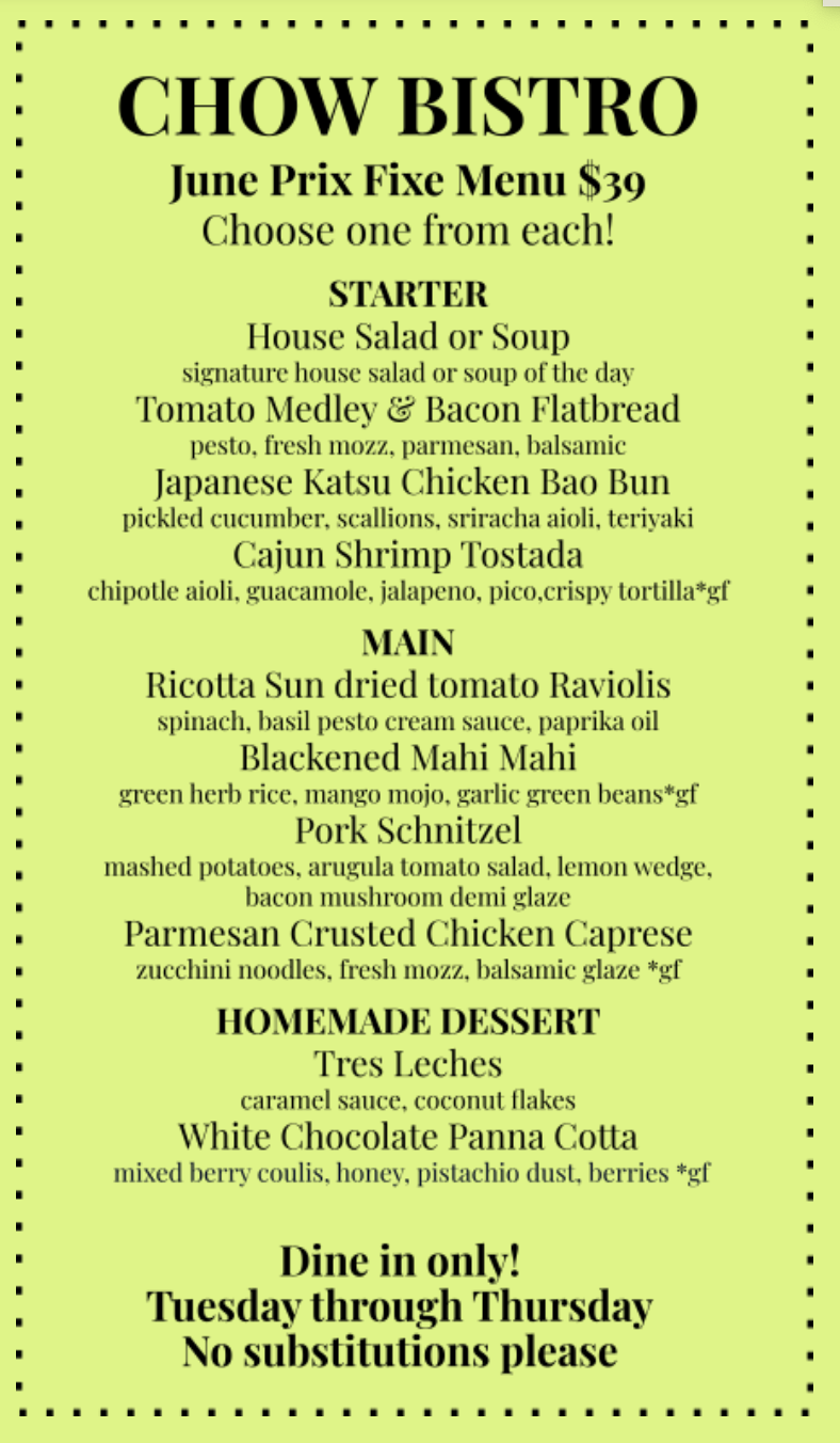 Menus - Chow Bistro