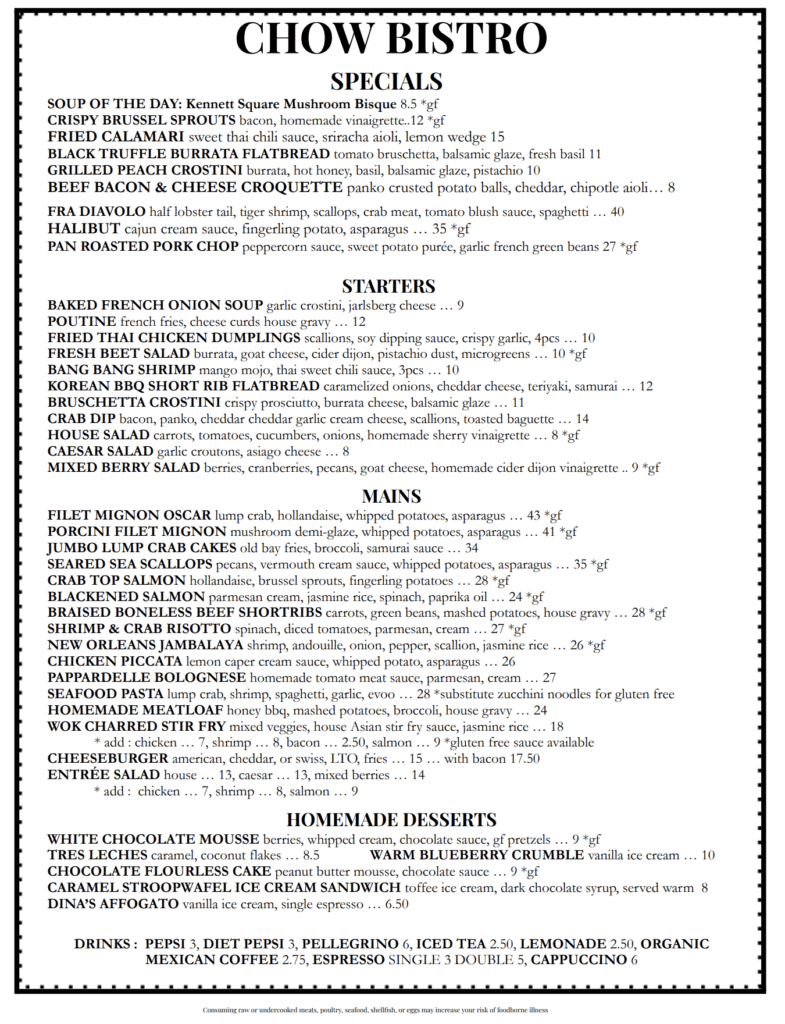 Menus - Chow Bistro