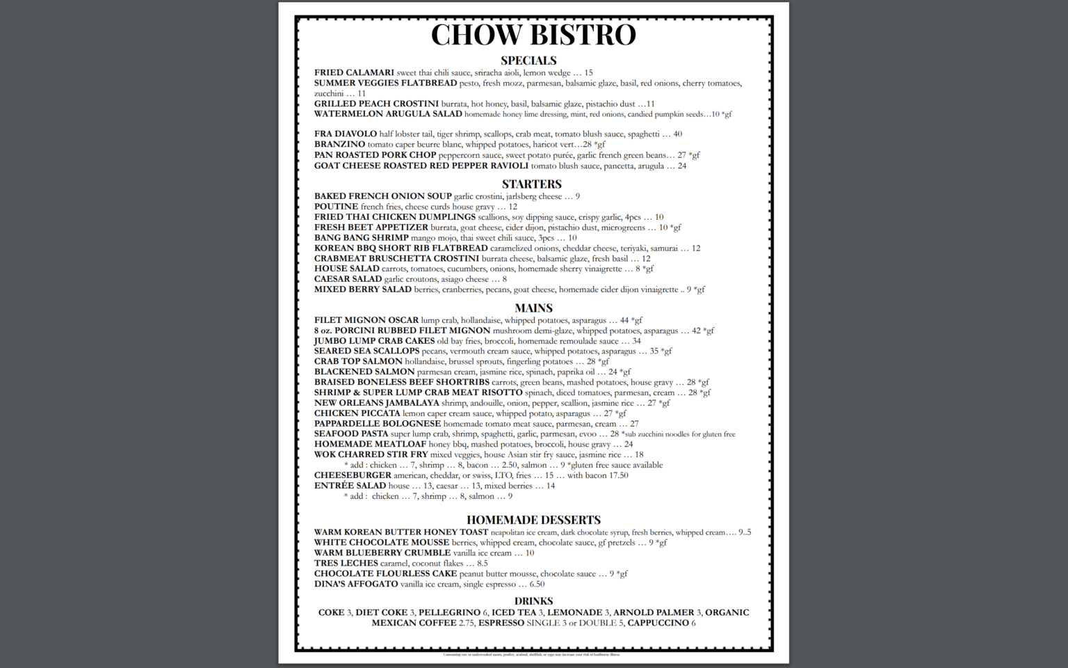 Chow Bistro - Seasonal BYOB