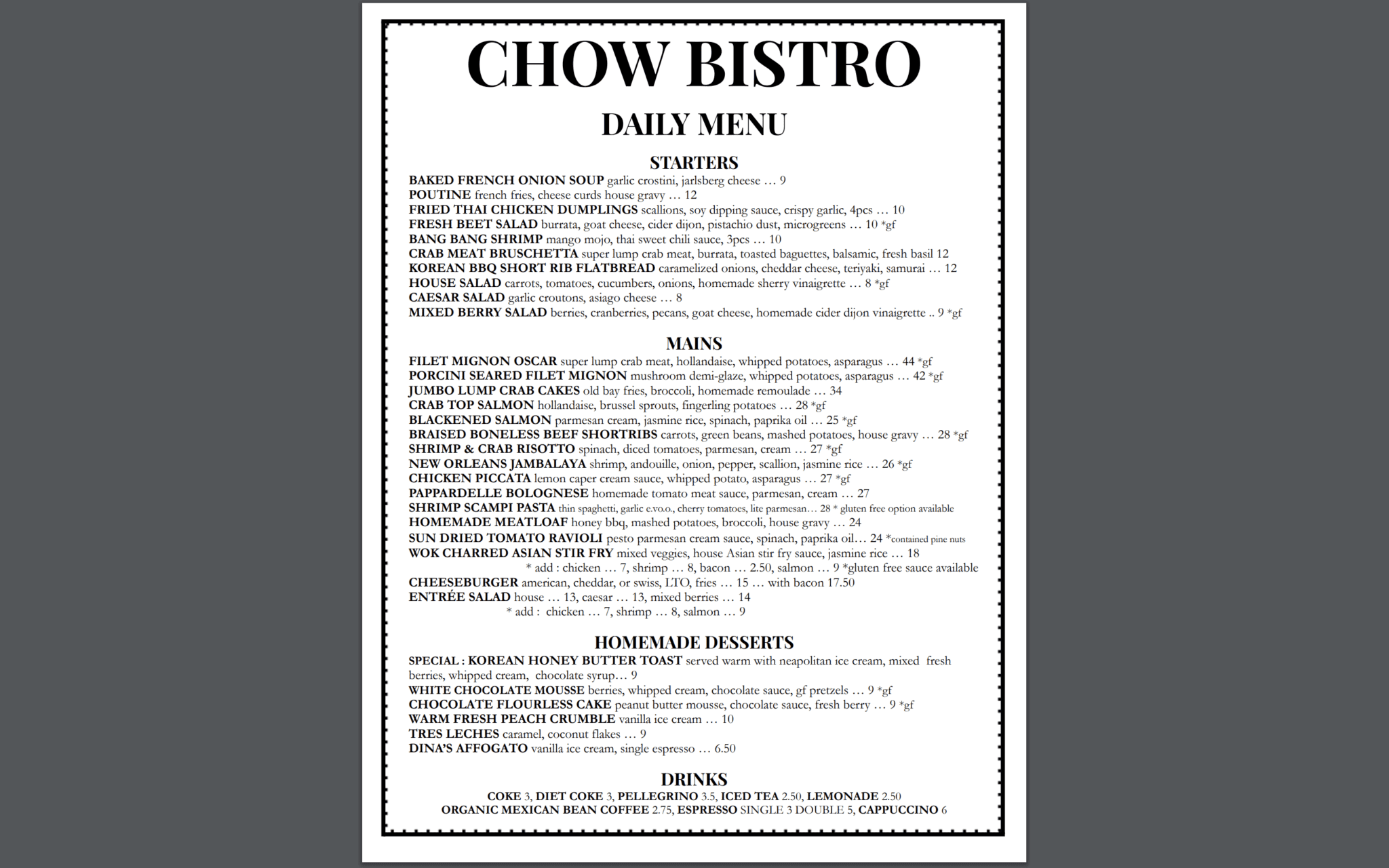 Chow Bistro - Seasonal BYOB