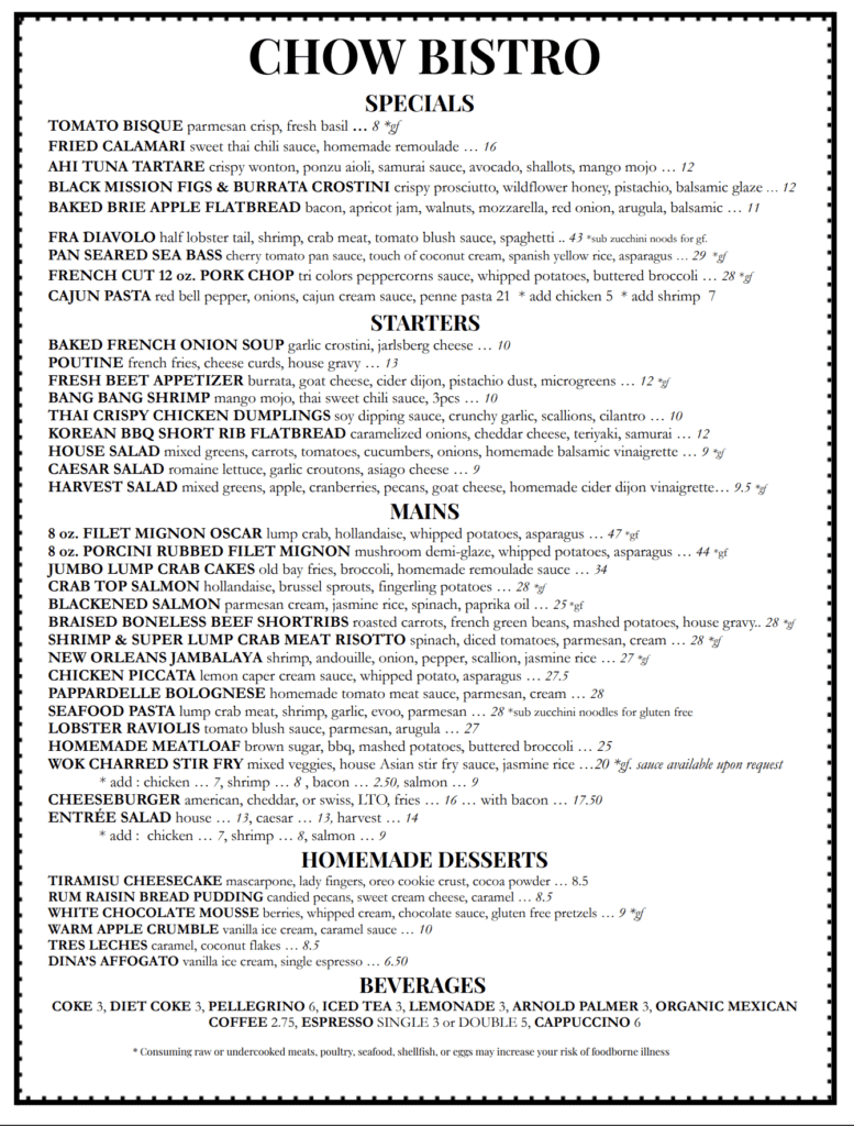 Menus - Chow Bistro